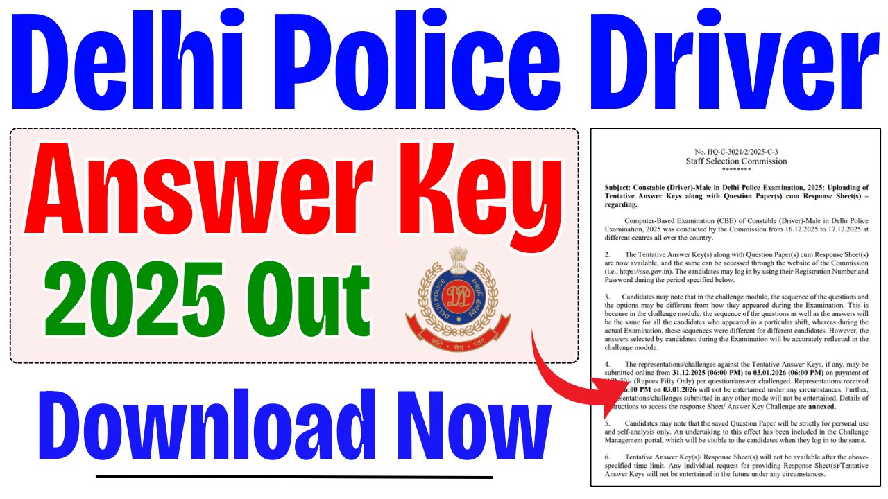 Delhi Police Driver Answer Key 2025 – Download PDF, Response Sheet & Objection Link - Job Marg